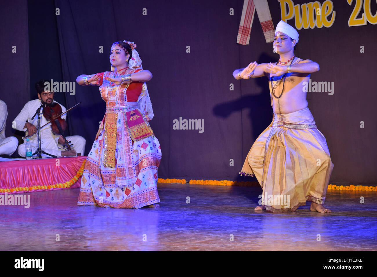 Indian classical dancer couple doing Sattriya dance, Pune, Maharashtra ...