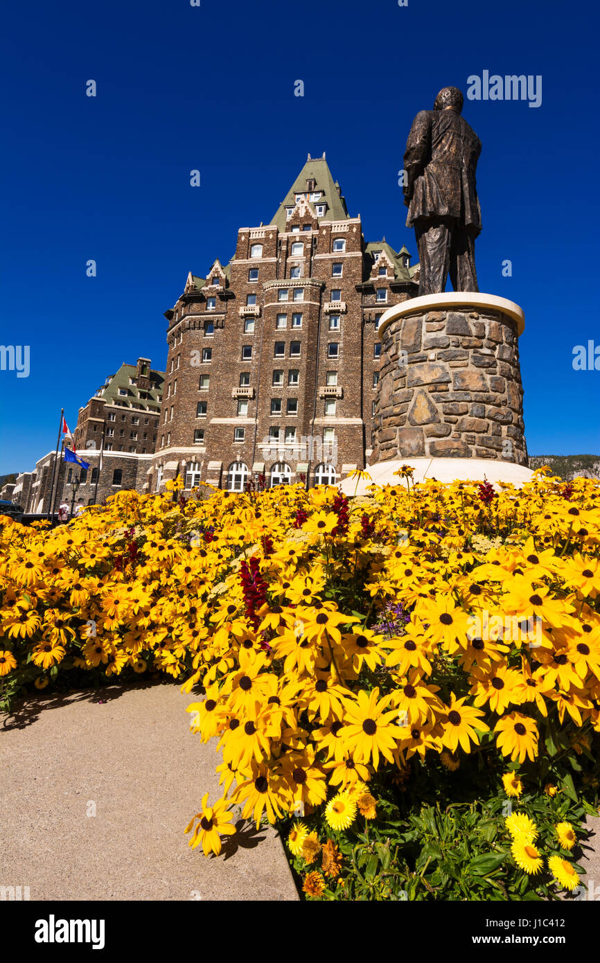 William C Van Horne statue and flowers at the Banff Springs Hotel ...