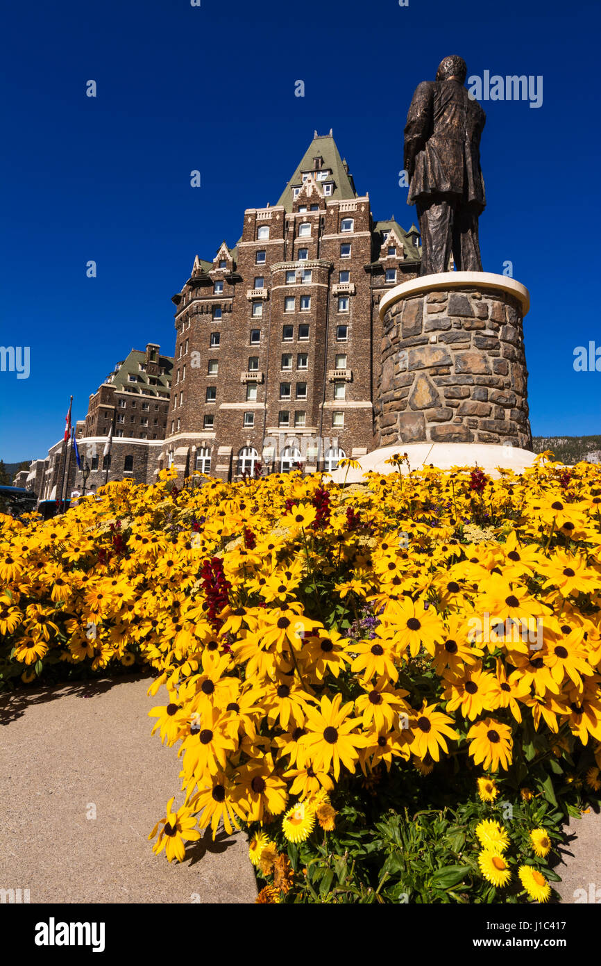 William C Van Horne statue and flowers at the Banff Springs Hotel ...