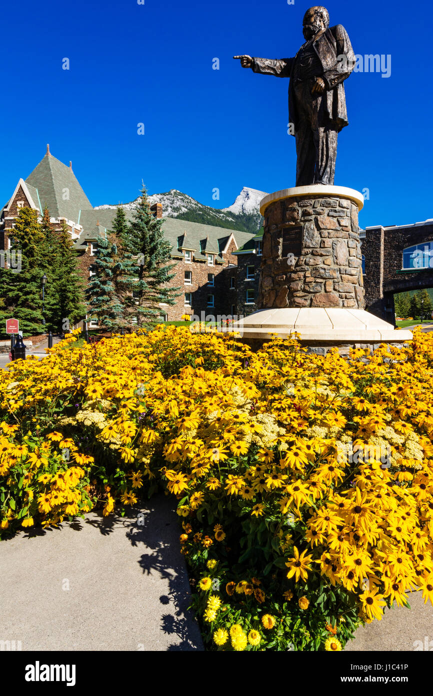 William C Van Horne statue and flowers at the Banff Springs Hotel ...