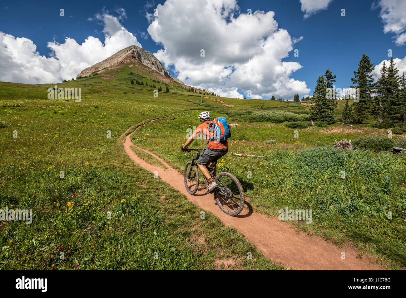 Eric Odenthal mountain biking up the Pass trail towards Engineer ...