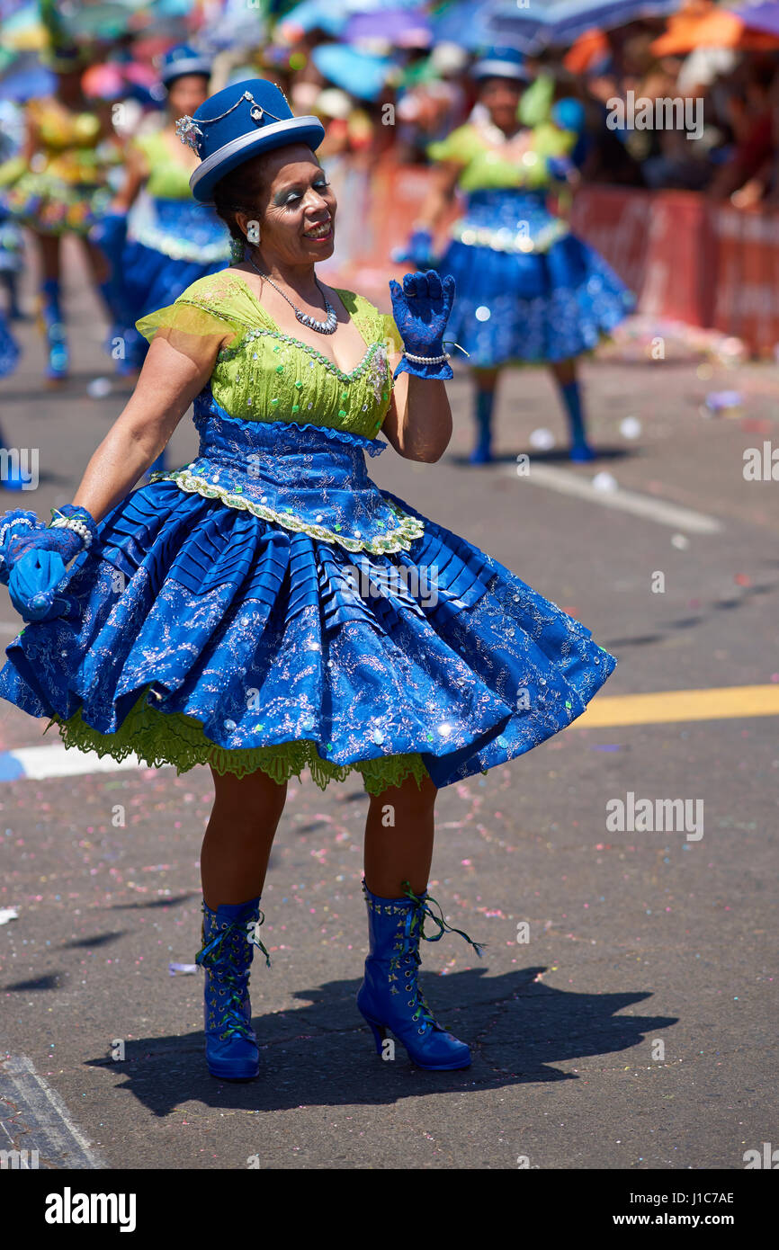Morenada dancers in traditional Andean costume performing at the annual ...