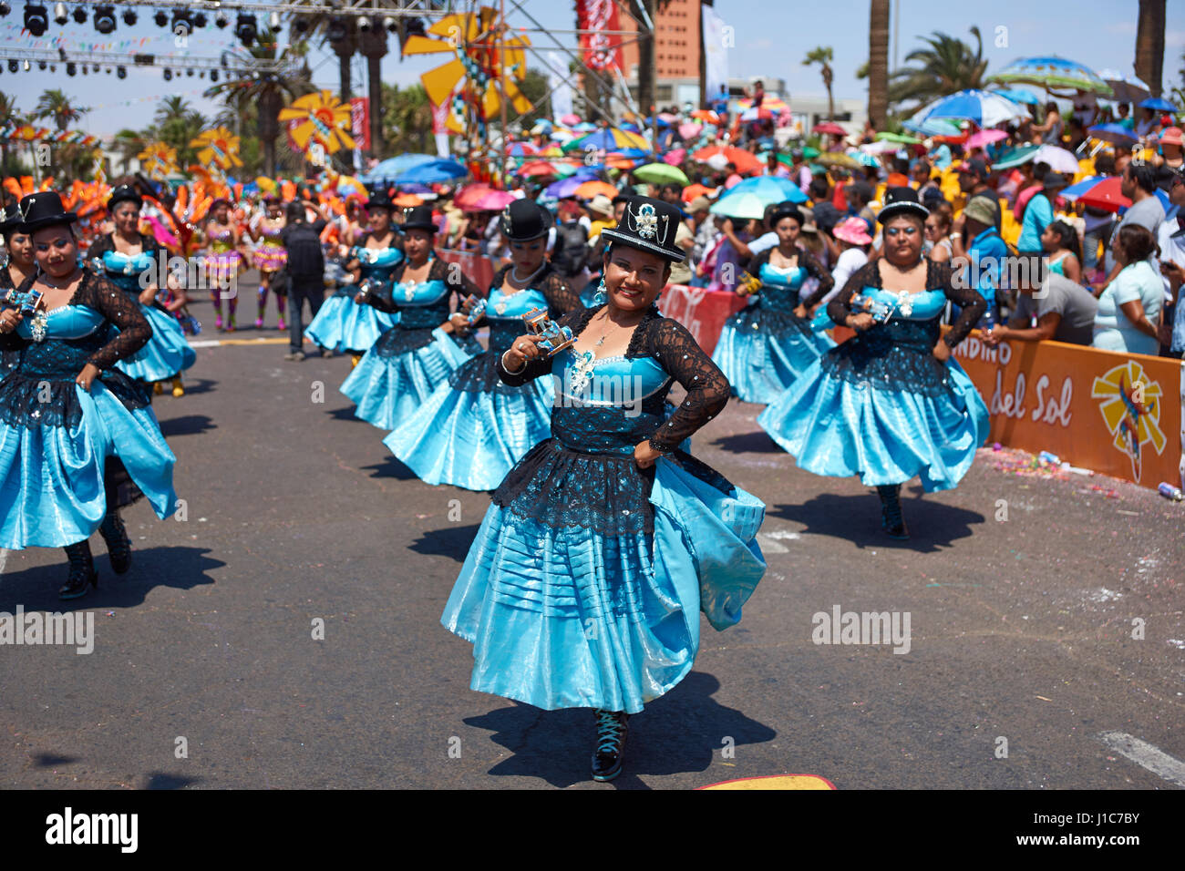 Morenada dancers in traditional Andean costume performing at the annual ...