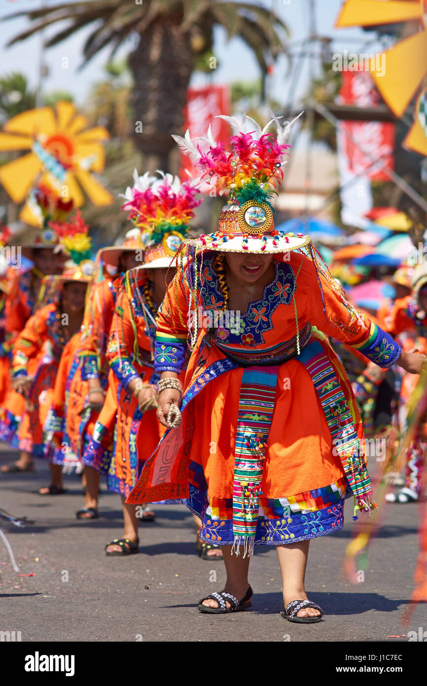 Tinkus dance group in colourful costumes performing a traditional ...