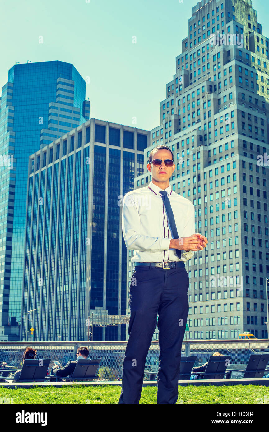 American Businessman traveling, working in New York, wearing white ...