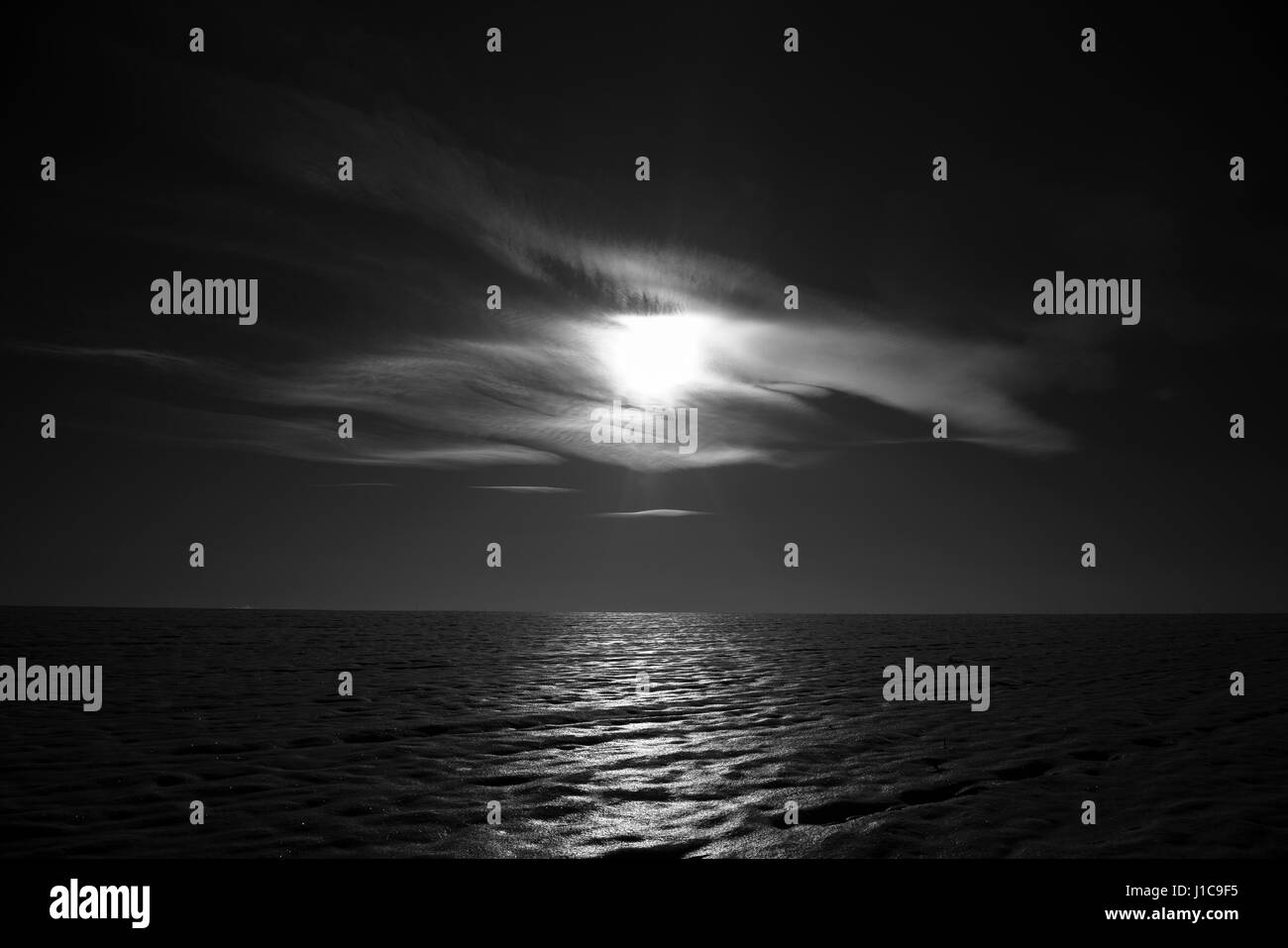 Moon over sea night Black and White Stock Photos & Images - Alamy