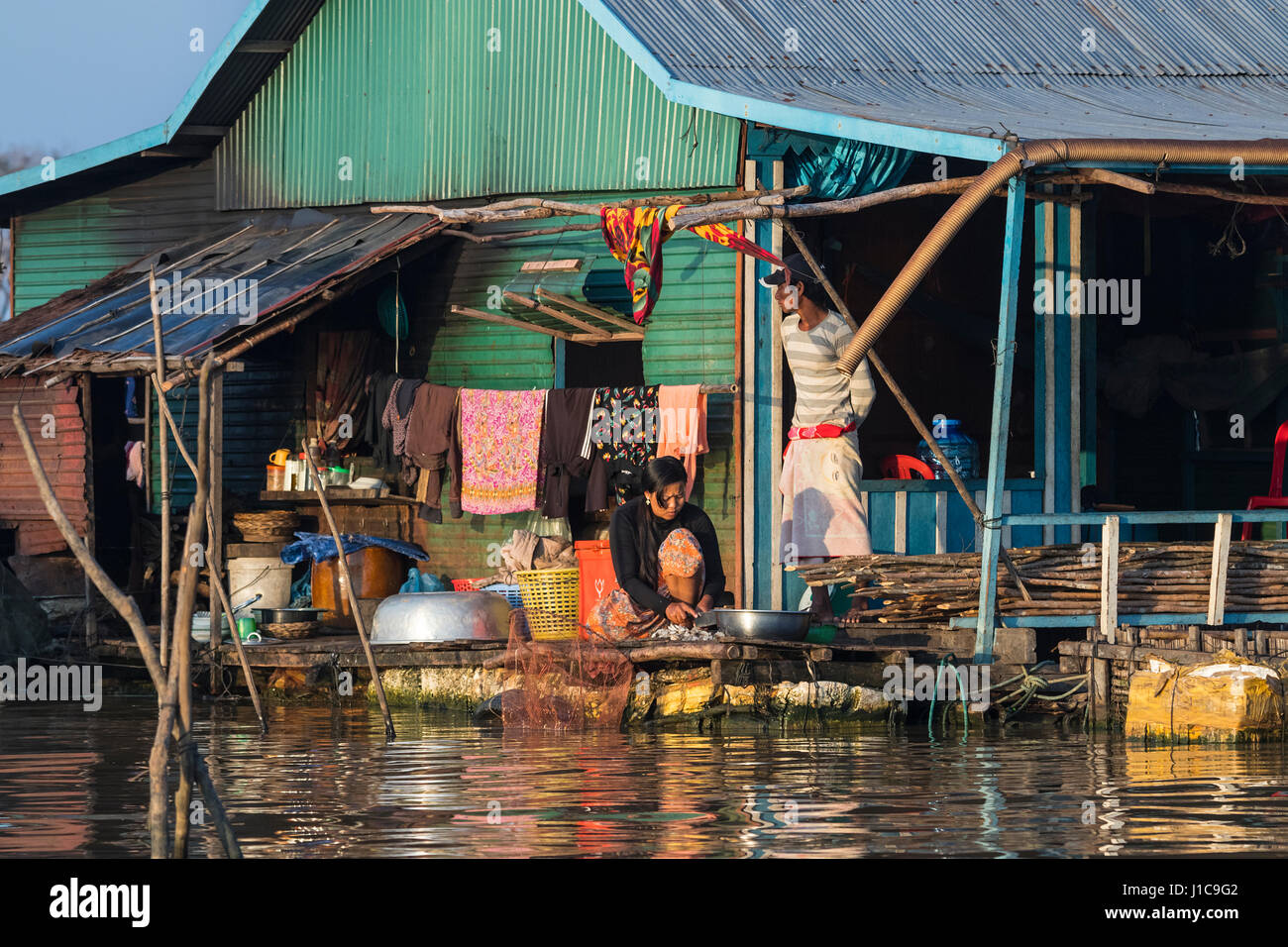 Fish is prepaired, Floating houses along the Sangker river, Prek Toal ...