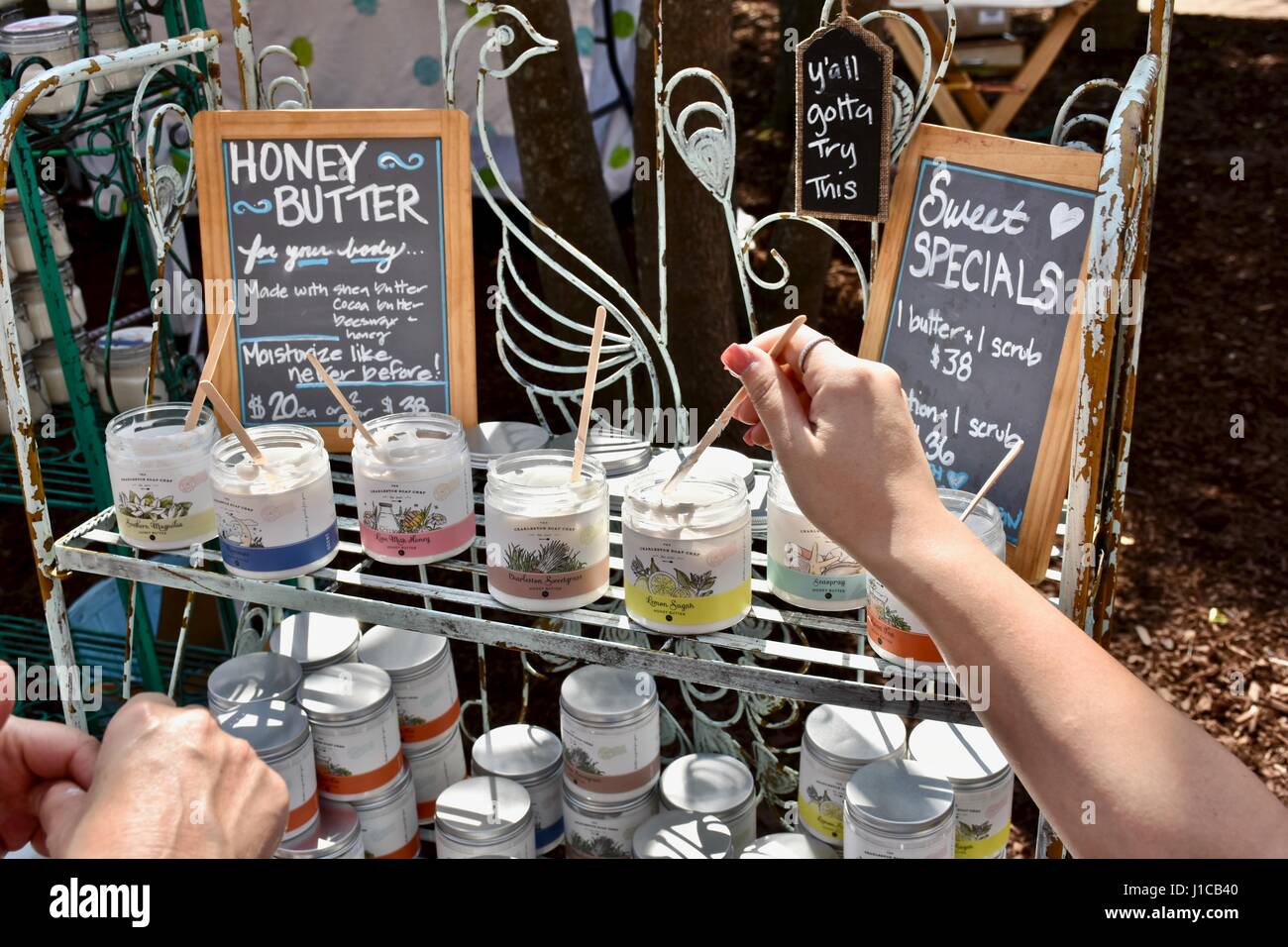 Charleston, South Carolina honey butter stand at Charleston farmers ...