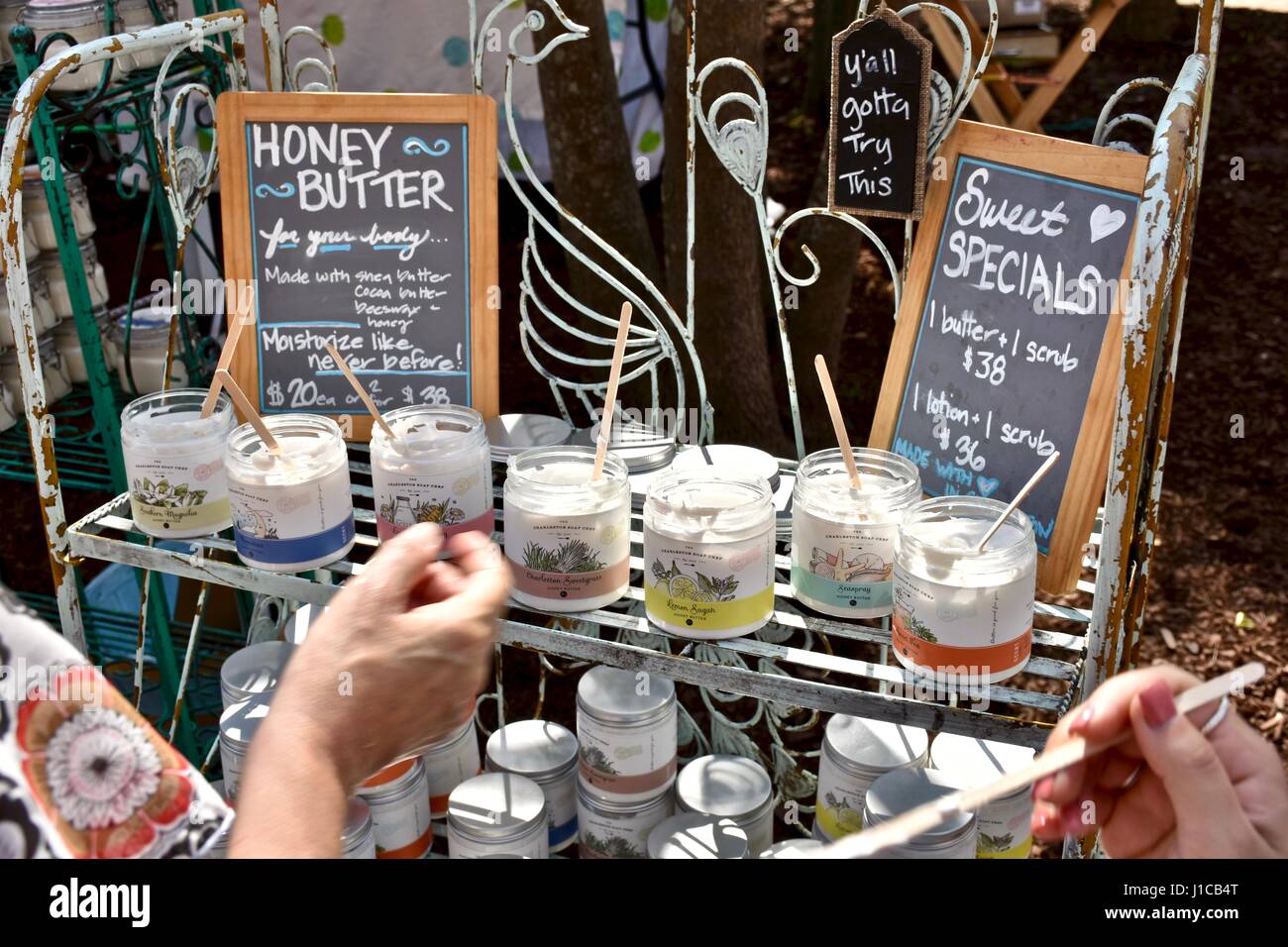 Charleston, South Carolina honey butter stand at Charleston farmers ...