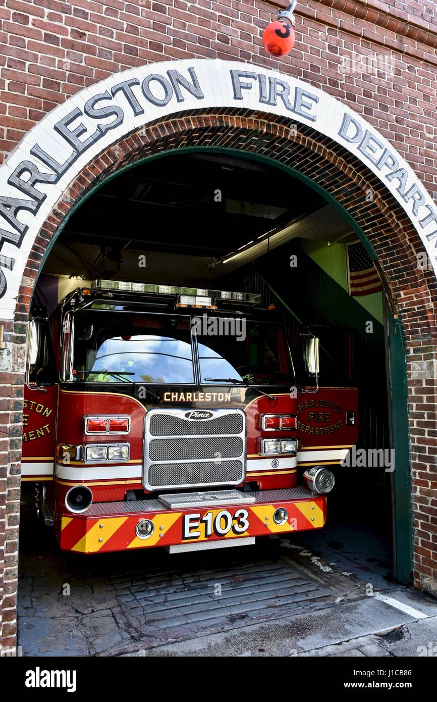Charleston, South Carolina fire station with fire truck Stock Photo - Alamy