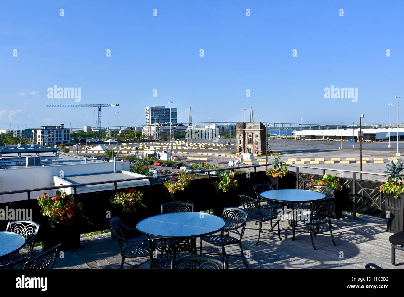 Rooftop terrace with view of historic Charleston at the Ansonborough ...