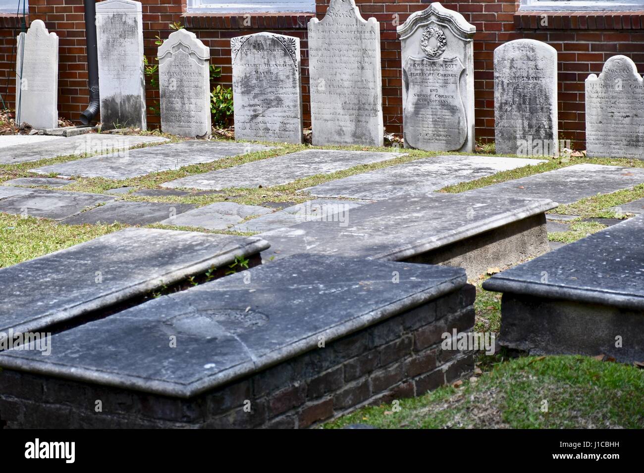 Charleston, South Carolina garden of remembrance with overgrown ...