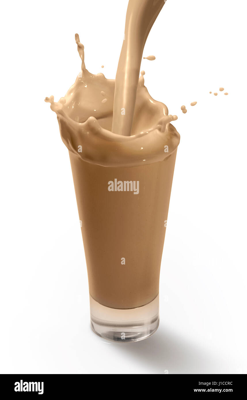 Splash of Pouring Chocolate Milkshake in A Glass Isolated on White ...
