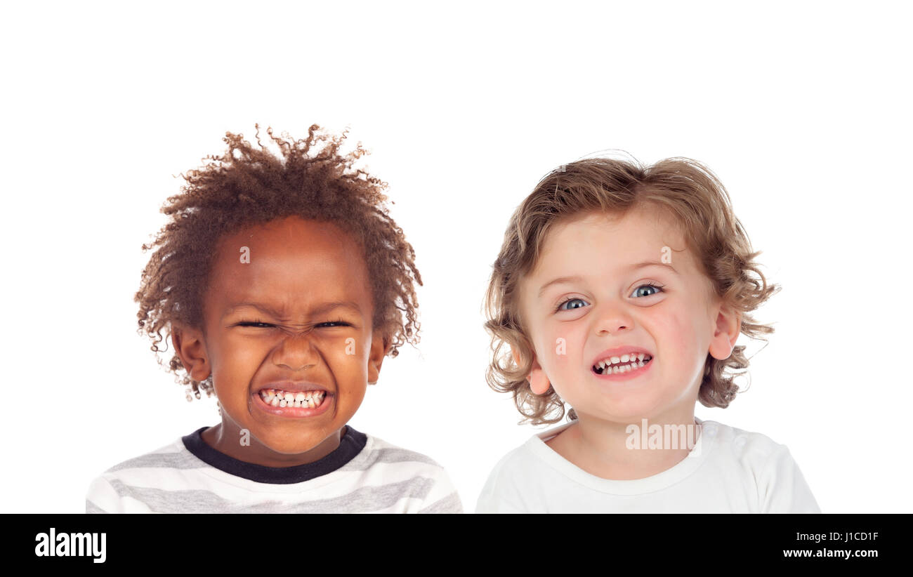 Funny children making faces with disgust isolated on a white background ...