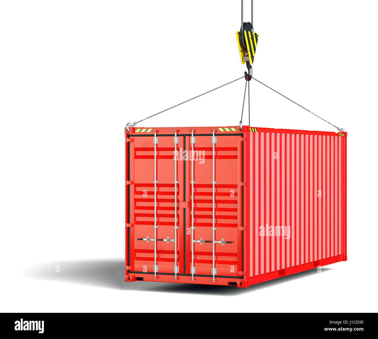 A shipping container hangs on the lifting hook Stock Photo - Alamy