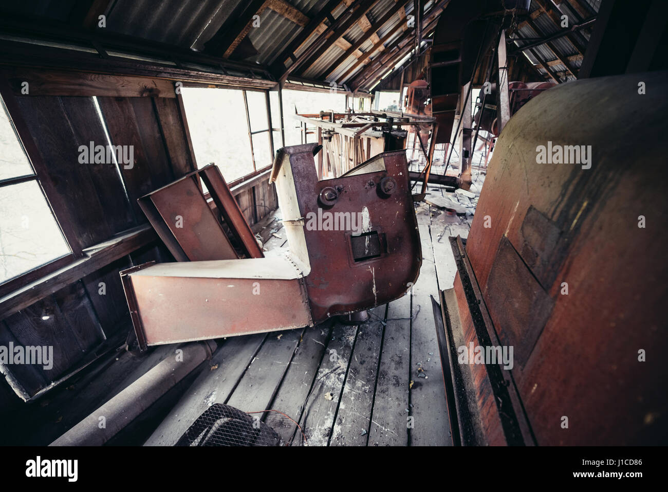 Interior of grain elevator in abandoned kolkhoz near Zymovyshche ...