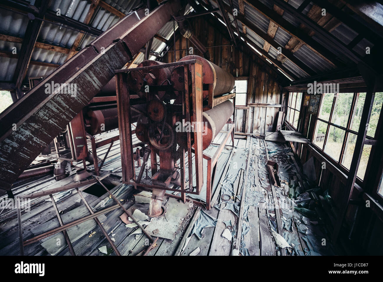 Inside the grain elevator in kolkhoz near Zymovyshche village in ...