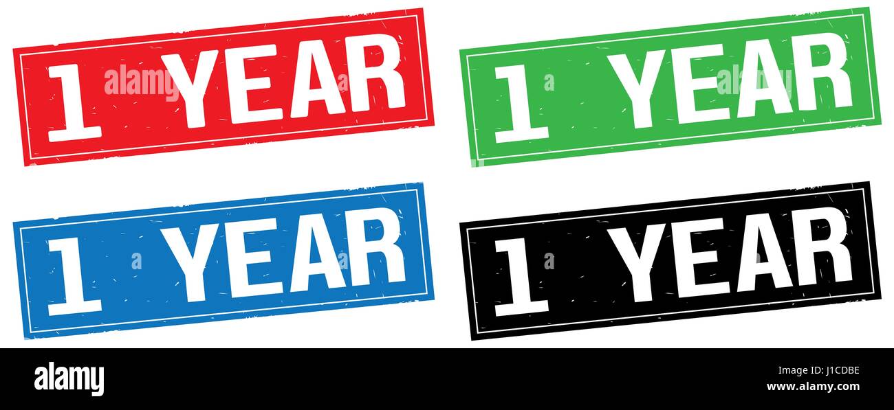 1 YEAR text, on rectangle stamp sign, in color set Stock Photo - Alamy