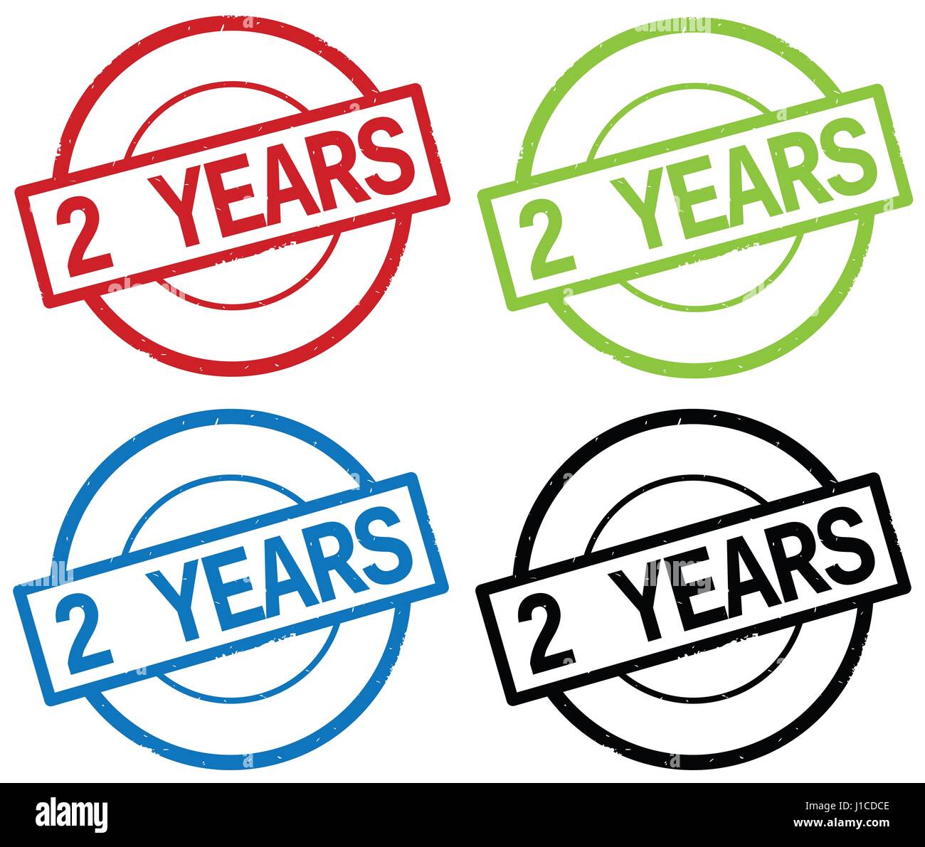 2 YEARS text, on round simple stamp sign, in color set Stock Photo - Alamy