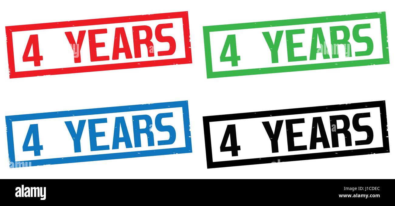 4 YEARS text, on rectangle border stamp sign, in color set Stock Photo ...