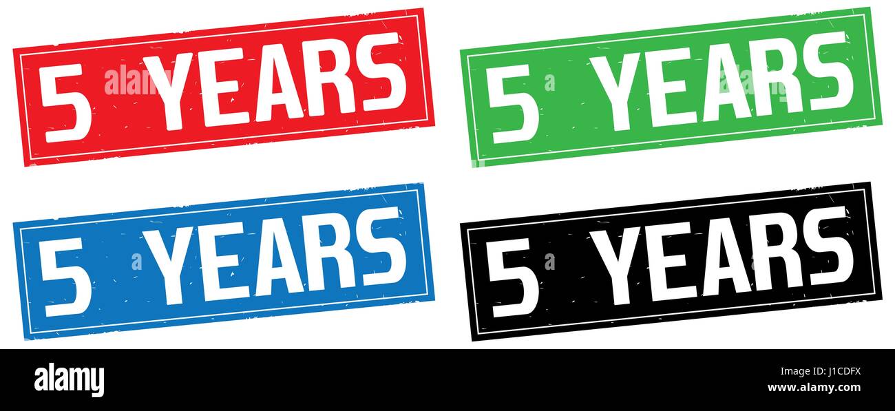 5 YEARS text, on rectangle stamp sign, in color set Stock Photo - Alamy