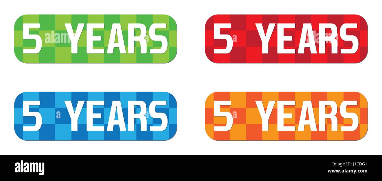 5 YEARS text, on rectangle, zig zag pattern stamp sign, in color set ...