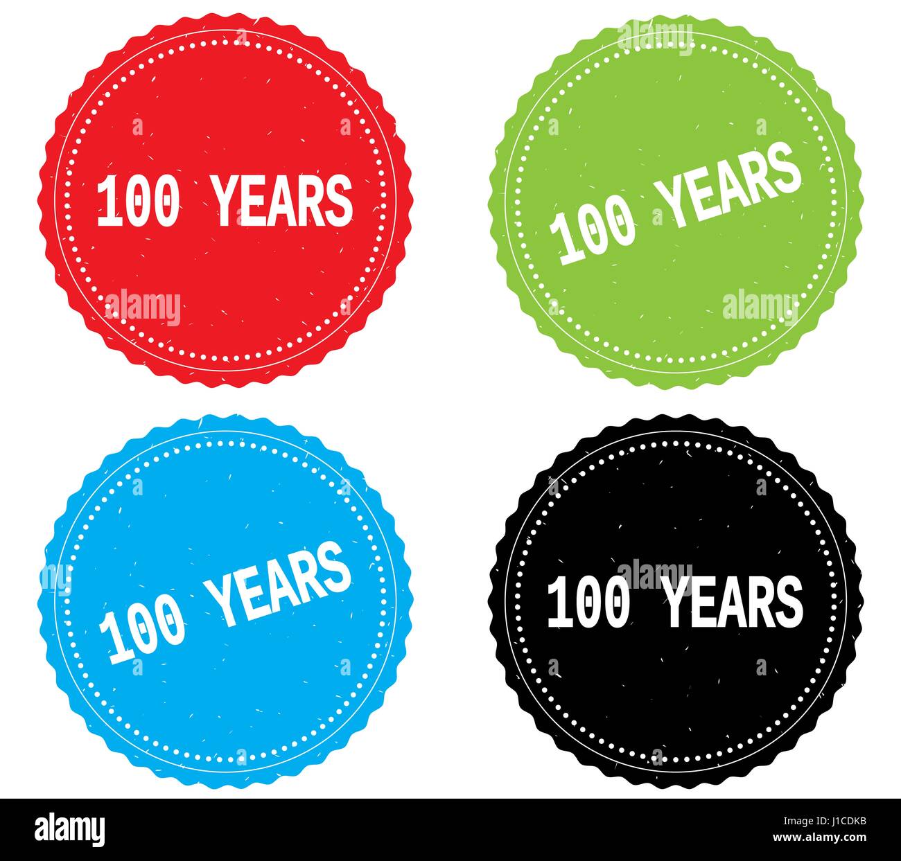 100 YEARS text, on round wavy border stamp badge, in color set Stock ...