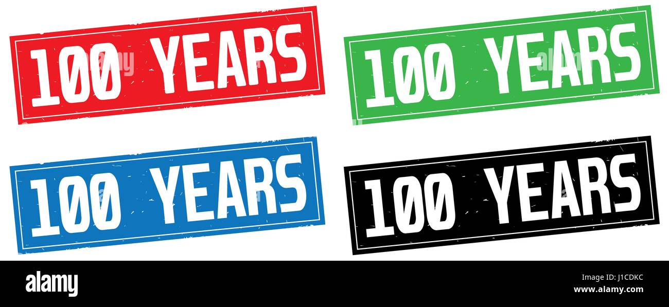 100 YEARS text, on rectangle stamp sign, in color set Stock Photo - Alamy