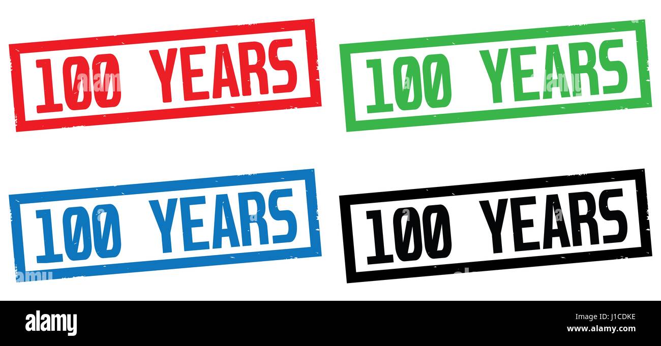 100 YEARS text, on rectangle border stamp sign, in color set Stock ...