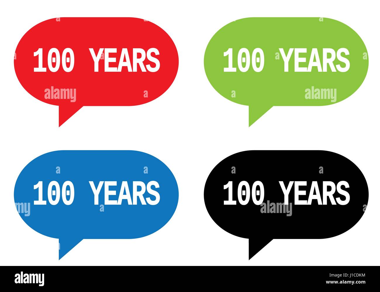 100 YEARS text, on rectangle speech bubble sign, in color set Stock ...