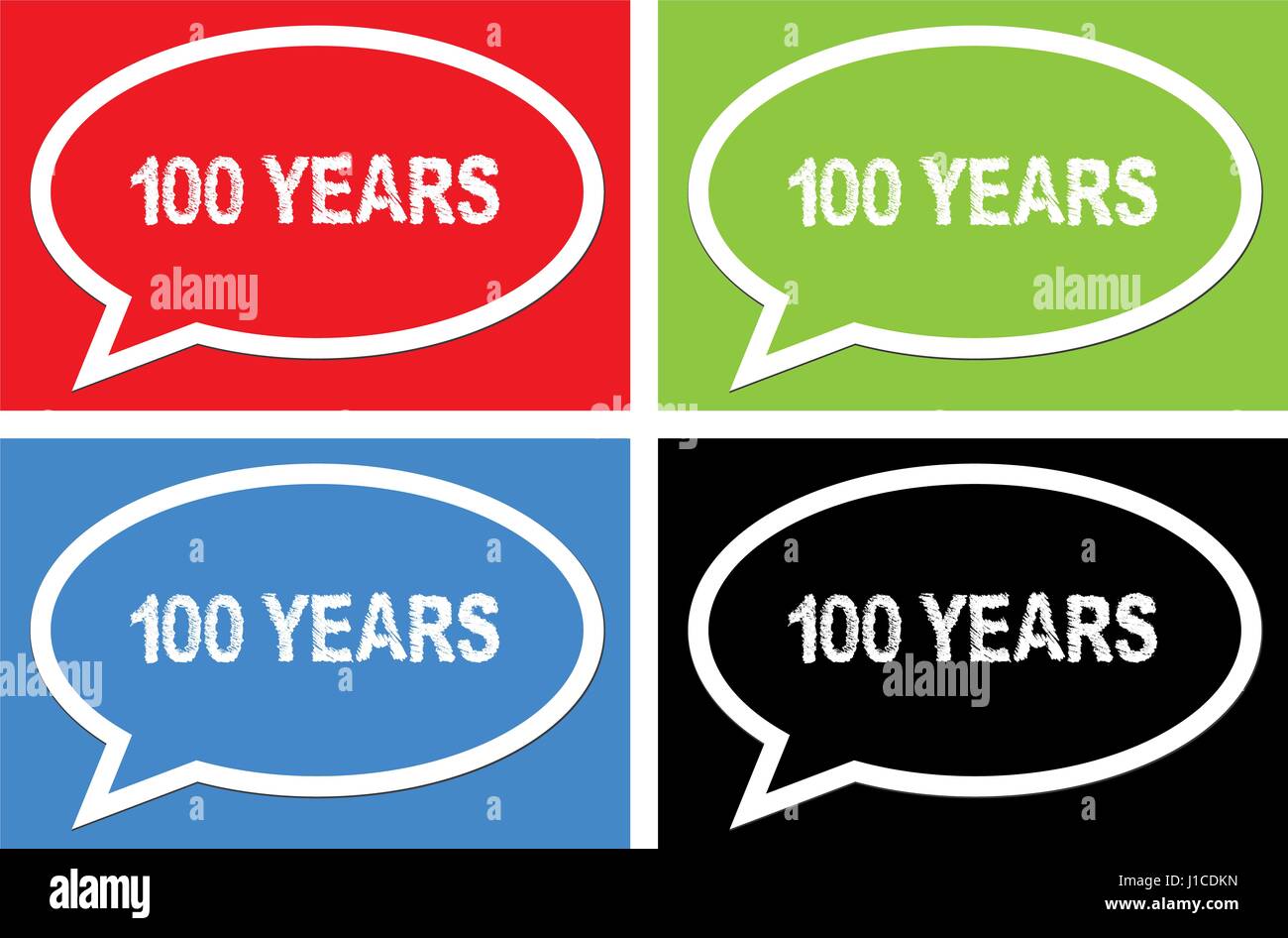 100 YEARS text, on ellipse speech bubble sign, in color set Stock Photo ...