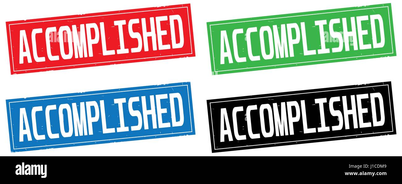 ACCOMPLISHED text, on rectangle stamp sign, in color set Stock Photo ...