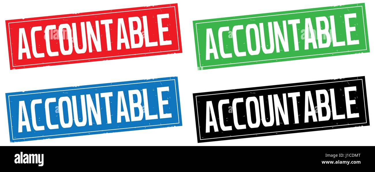 ACCOUNTABLE text, on rectangle stamp sign, in color set Stock Photo - Alamy