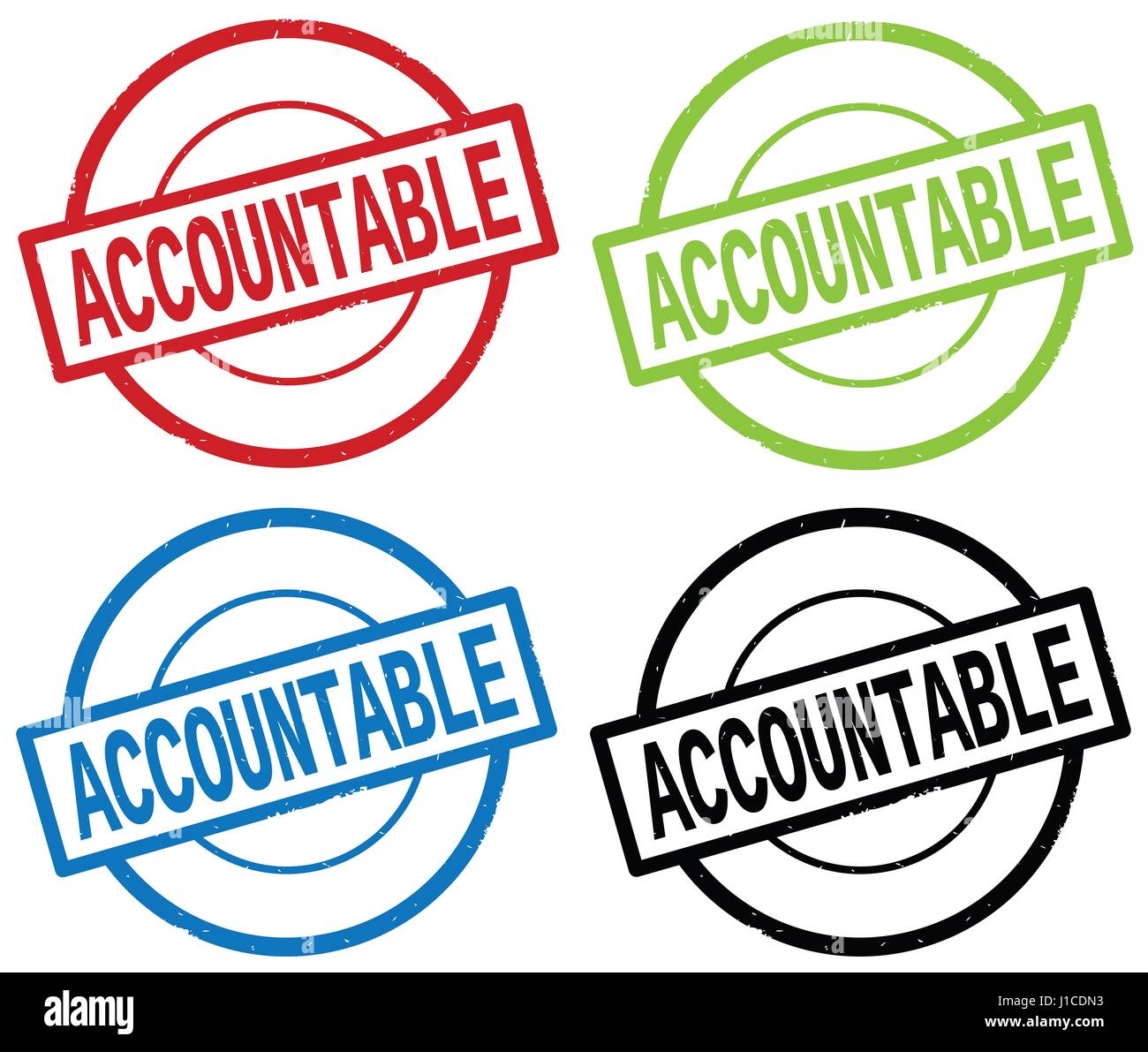 ACCOUNTABLE text, on round simple stamp sign, in color set Stock Photo ...