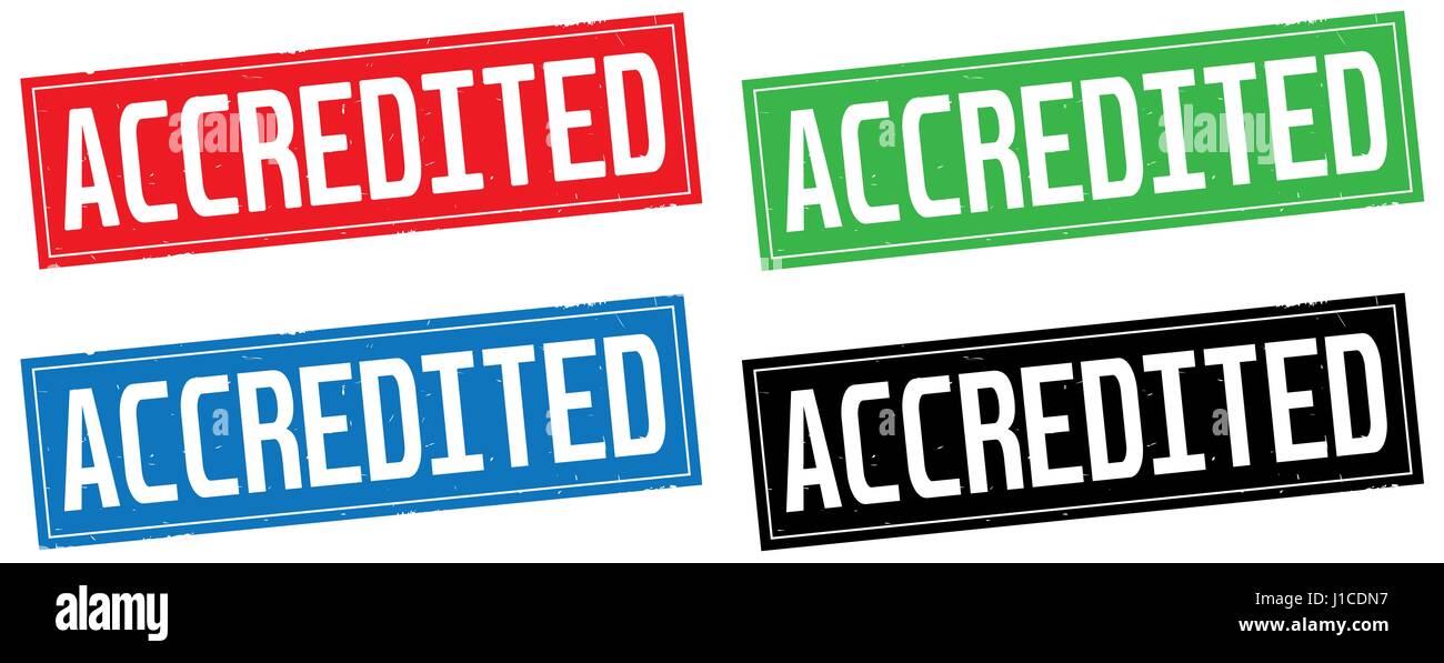 ACCREDITED text, on rectangle stamp sign, in color set Stock Photo - Alamy