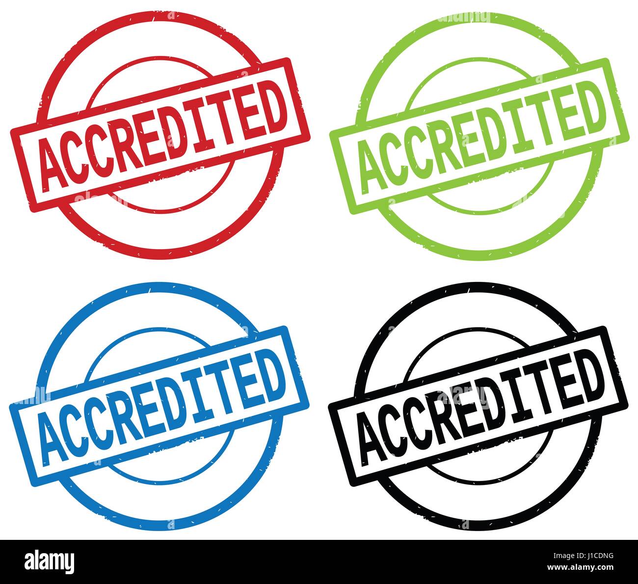 ACCREDITED text, on round simple stamp sign, in color set Stock Photo ...
