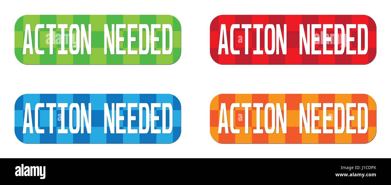 ACTION NEEDED text, on rectangle, zig zag pattern stamp sign, in color ...