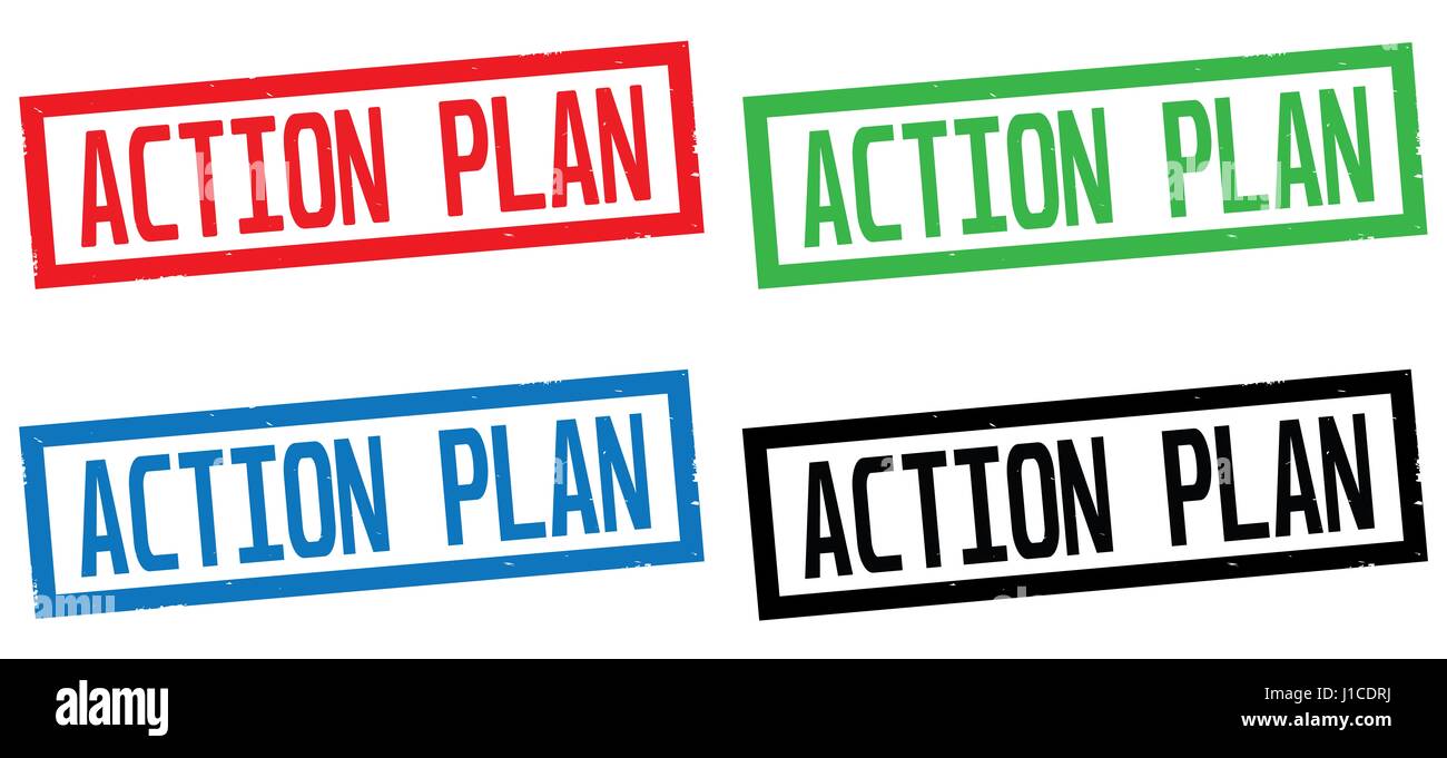 ACTION PLAN text, on rectangle border stamp sign, in color set Stock ...