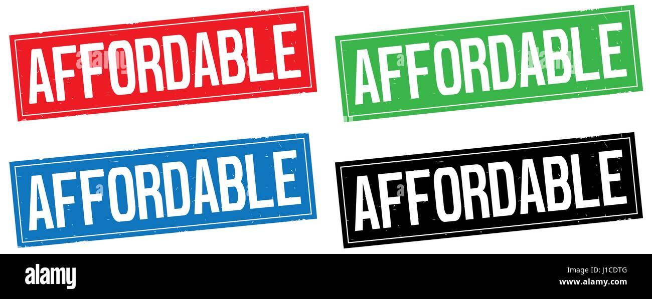 AFFORDABLE text, on rectangle stamp sign, in color set Stock Photo - Alamy