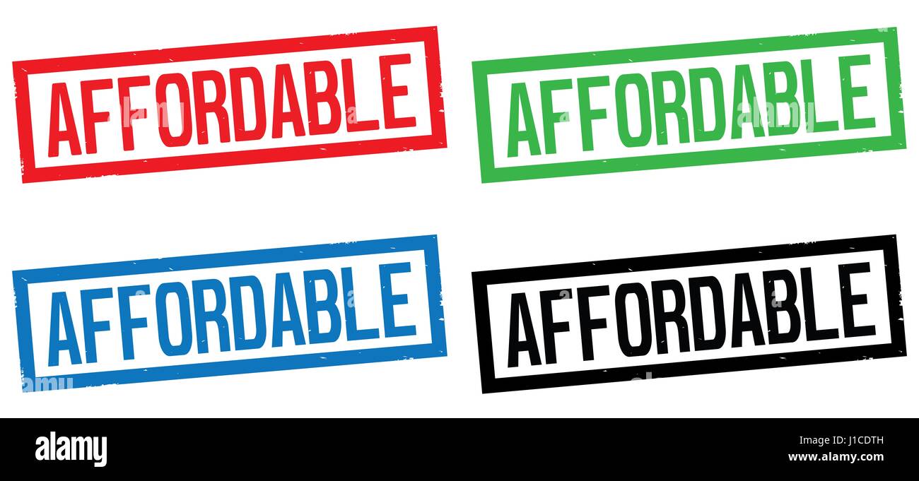 AFFORDABLE text, on rectangle border stamp sign, in color set Stock ...