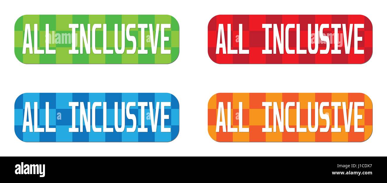 ALL INCLUSIVE text, on rectangle, zig zag pattern stamp sign, in color ...