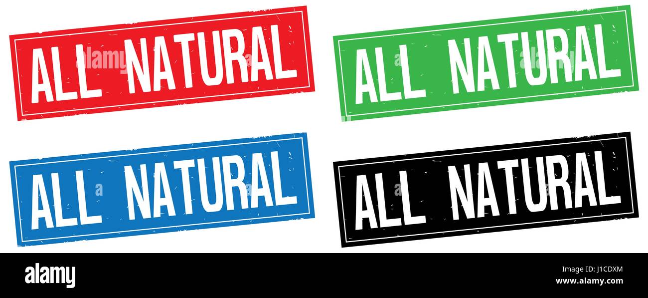 ALL NATURAL text, on rectangle stamp sign, in color set Stock Photo - Alamy