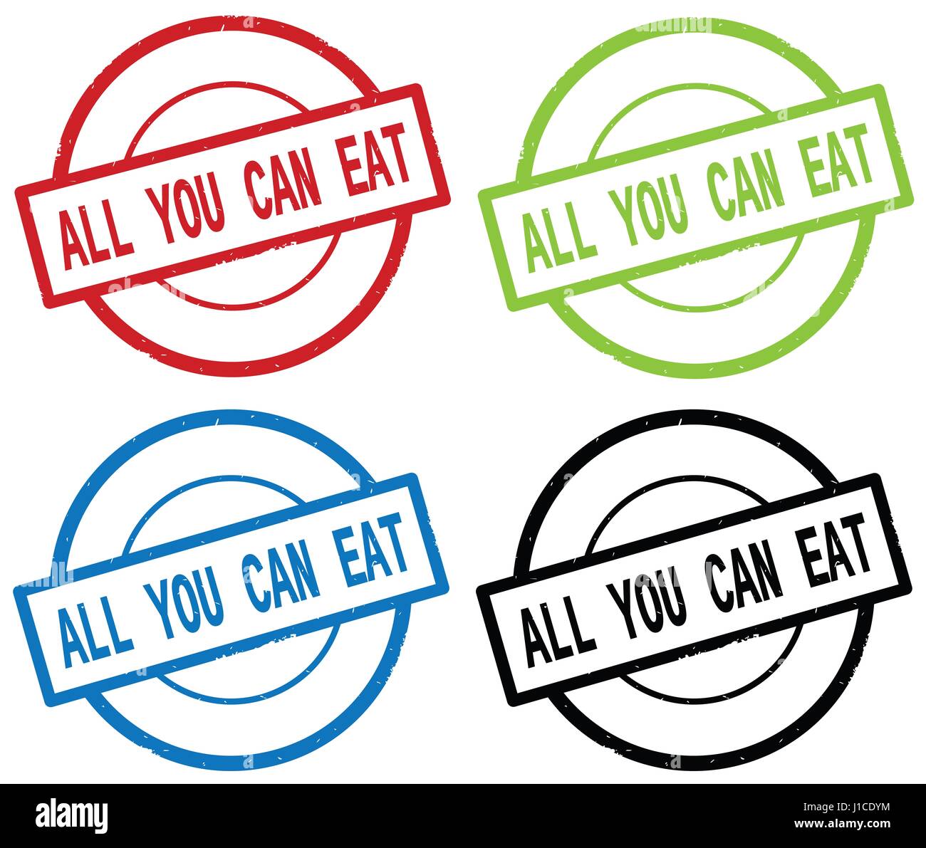 ALL YOU CAN EAT text, on round simple stamp sign, in color set Stock ...
