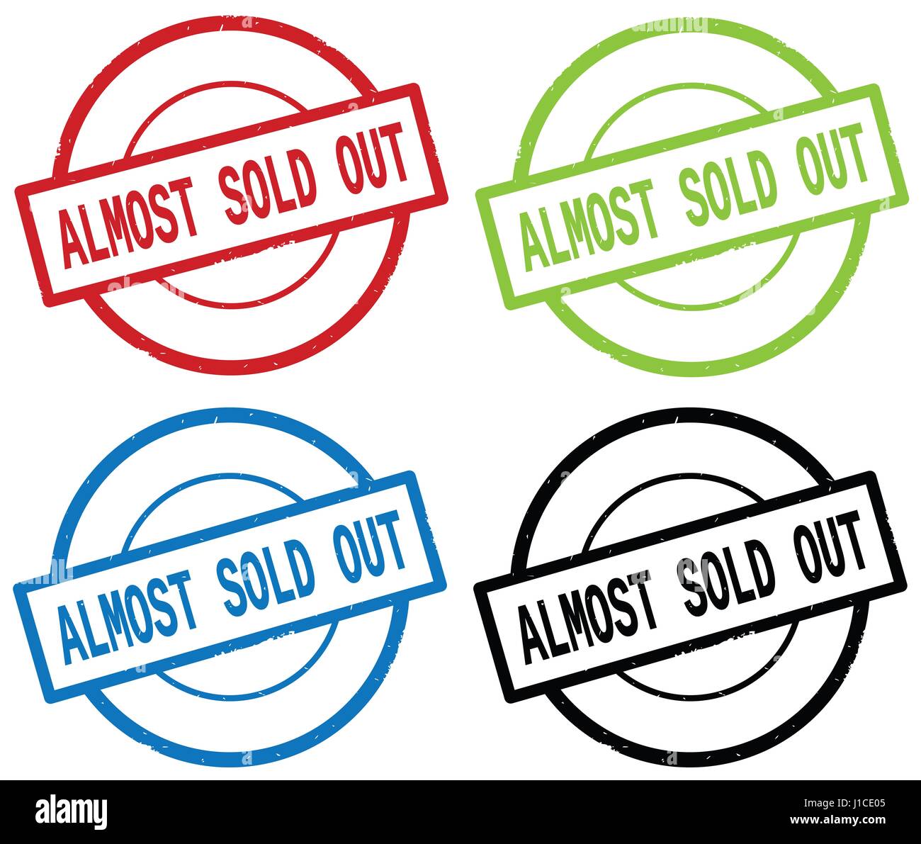 ALMOST SOLD OUT text, on round simple stamp sign, in color set Stock ...