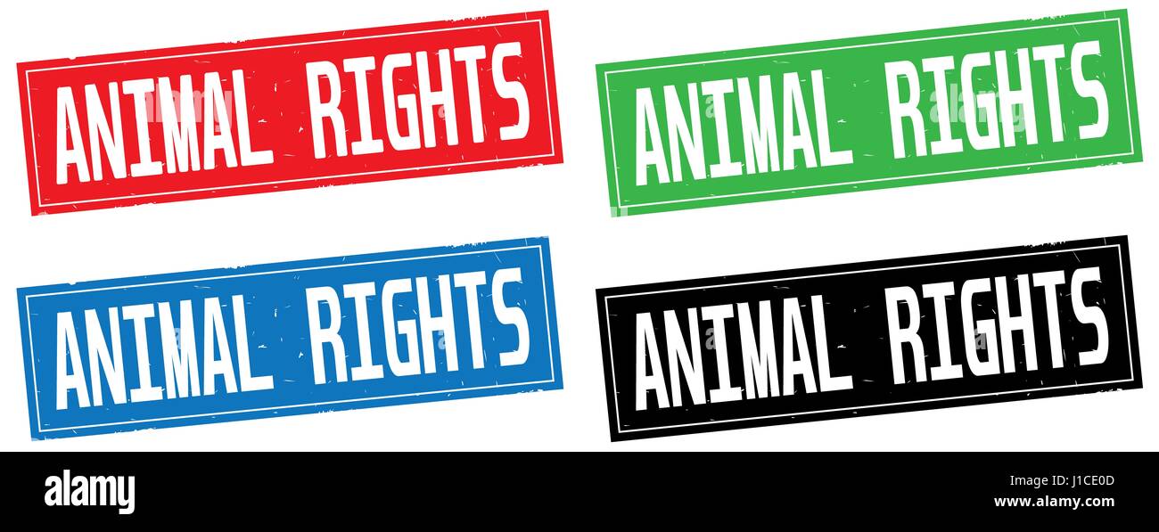 ANIMAL RIGHTS text, on rectangle stamp sign, in color set Stock Photo ...