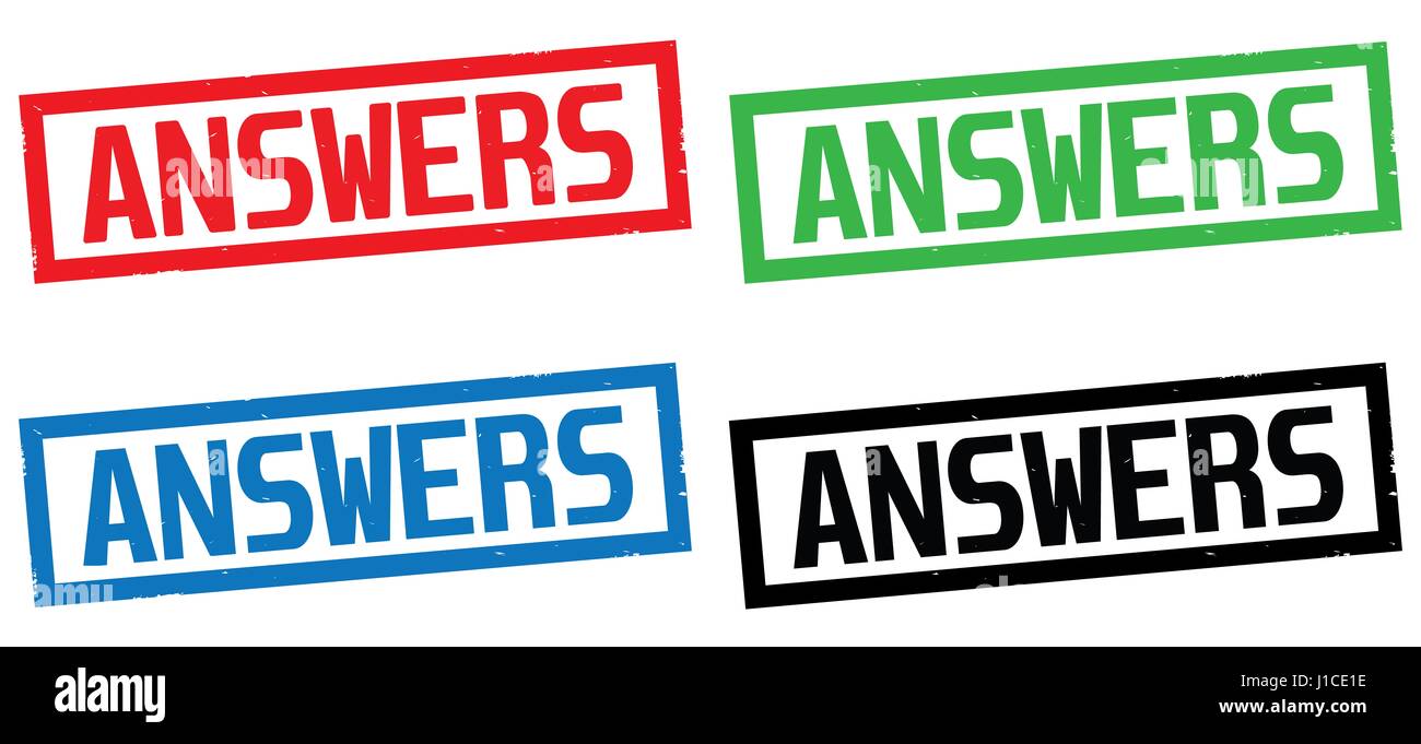 ANSWERS text, on rectangle border stamp sign, in color set Stock Photo ...