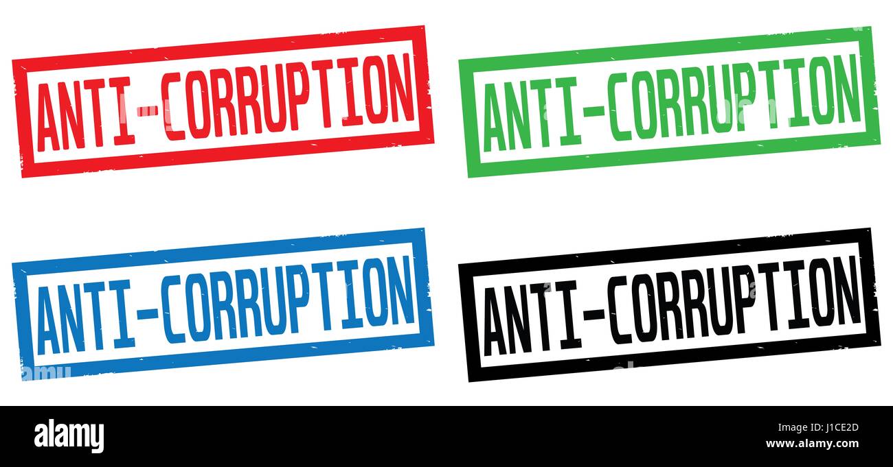 ANTI CORRUPTION text, on rectangle border stamp sign, in color set ...