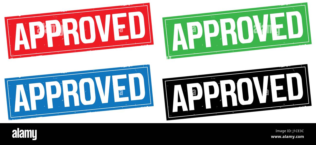 APPROVED text, on rectangle stamp sign, in color set Stock Photo - Alamy