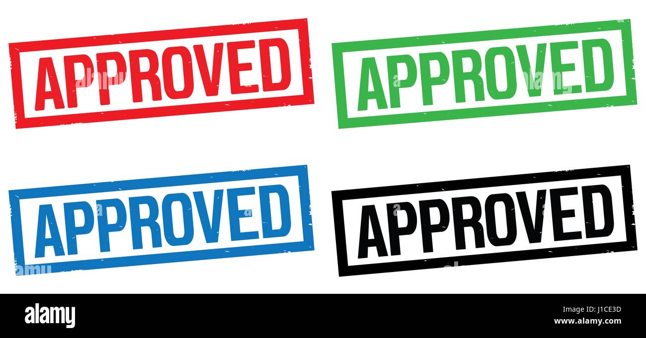APPROVED text, on rectangle border stamp sign, in color set Stock Photo ...