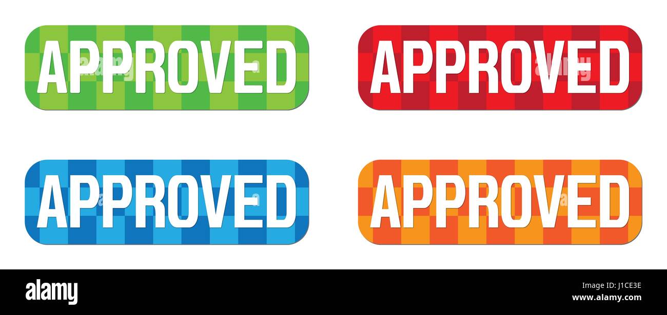 APPROVED text, on rectangle, zig zag pattern stamp sign, in color set ...